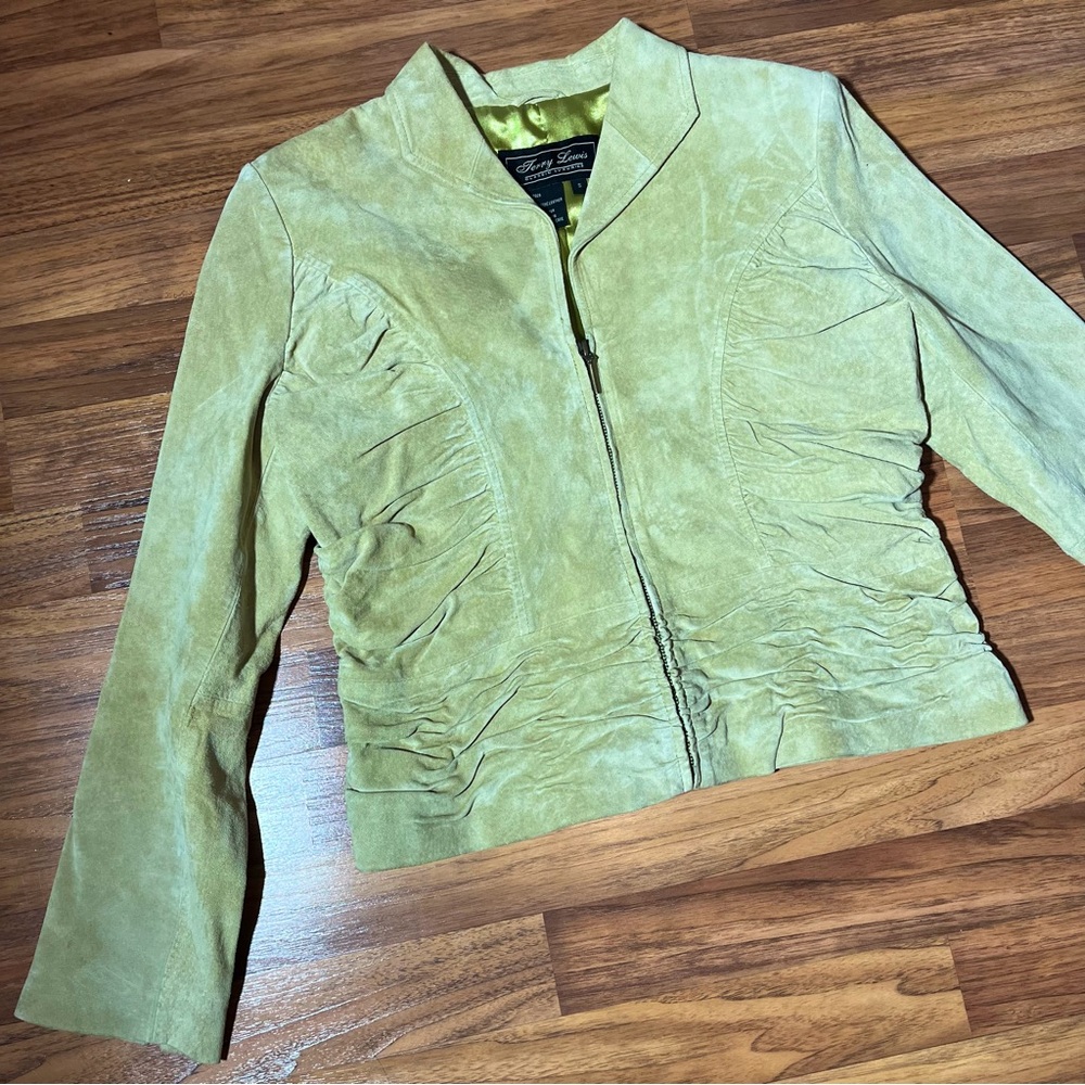 Vintage Y2k 100% Leather Jacket Green Suede Leather J… - Gem